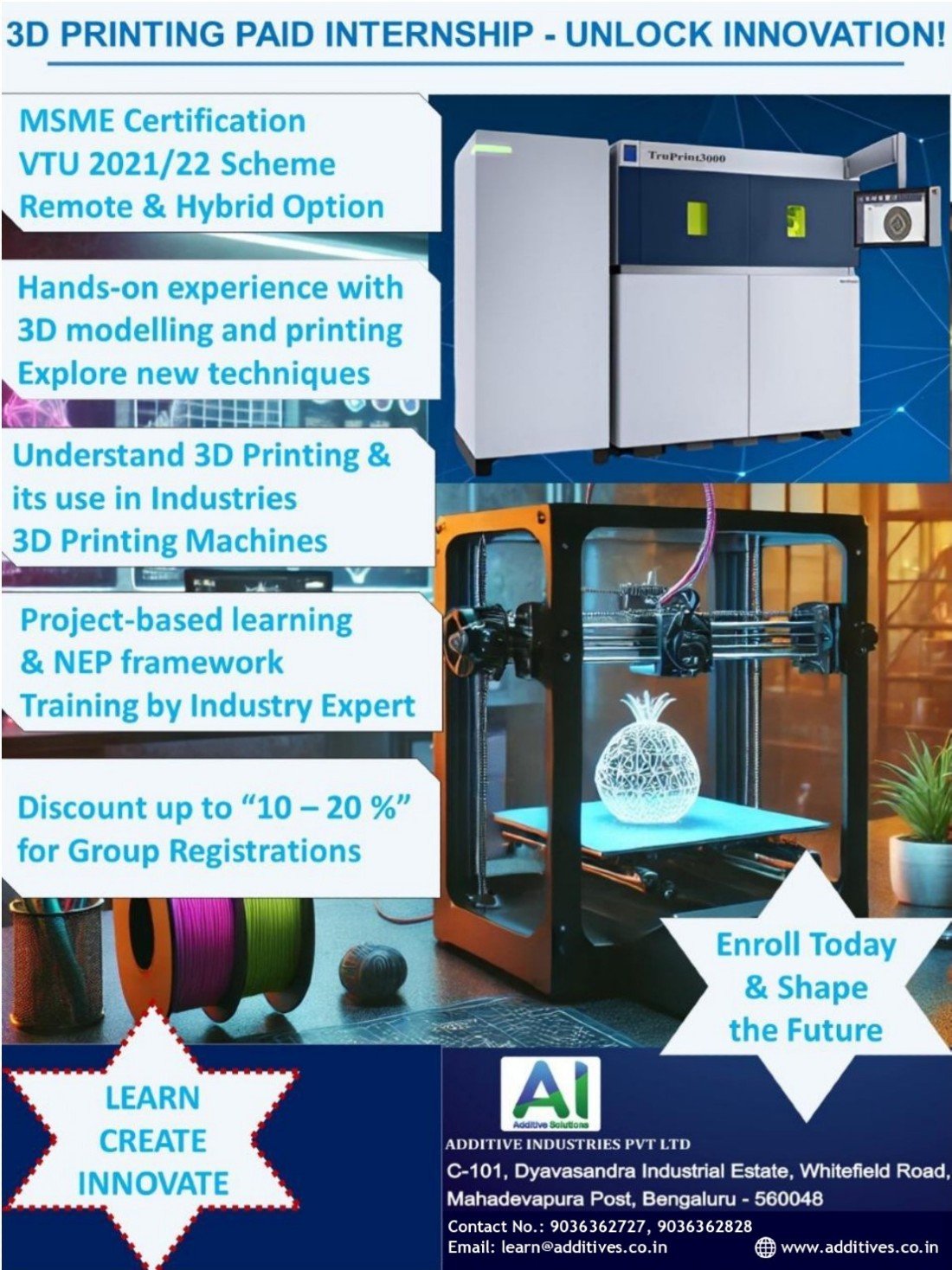 3D Printing Paid Internship Tickets, C-101, Dyavasandra Industrial ...