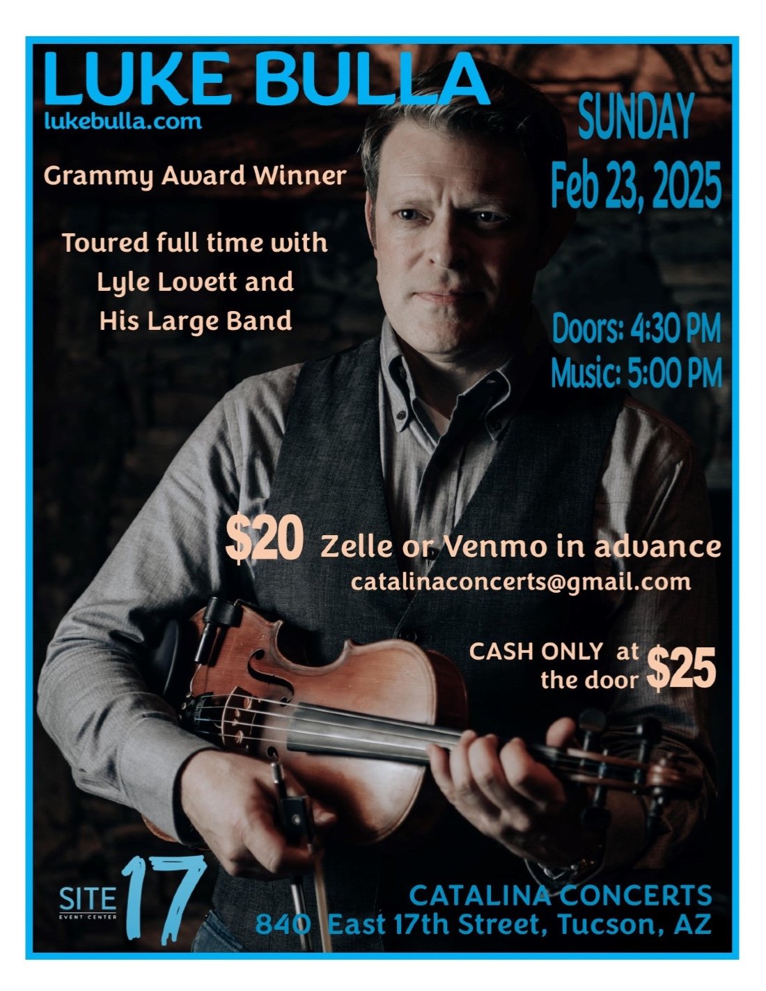 Luke Bulla Live in Tucson, Site 17 Event Center, Tucson, 23 February ...