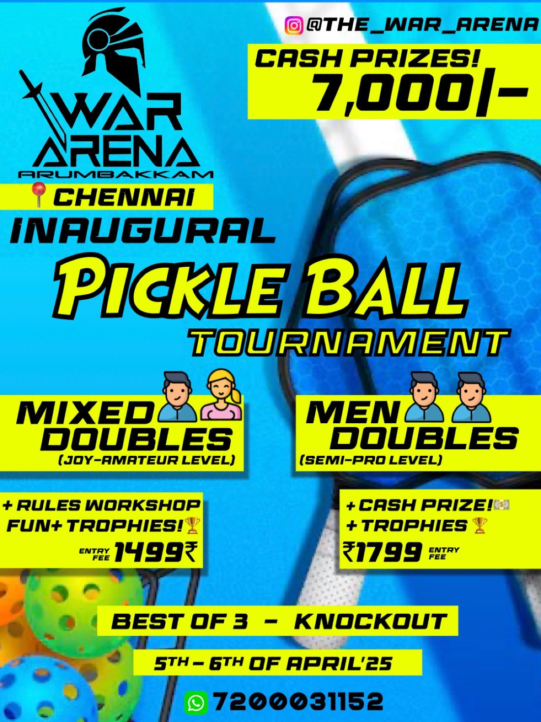 ? INAUGURAL PICKLEBALL TOURNAMENT – WAR ARENA ?, The War Arena, Chennai ...