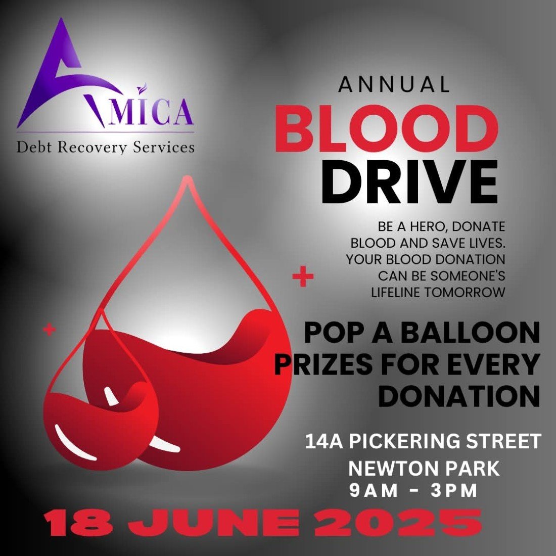 AMICA DEBT RECOVERY ANNUAL BLOOD DRIVE , 14a Pickering Street, Port ...