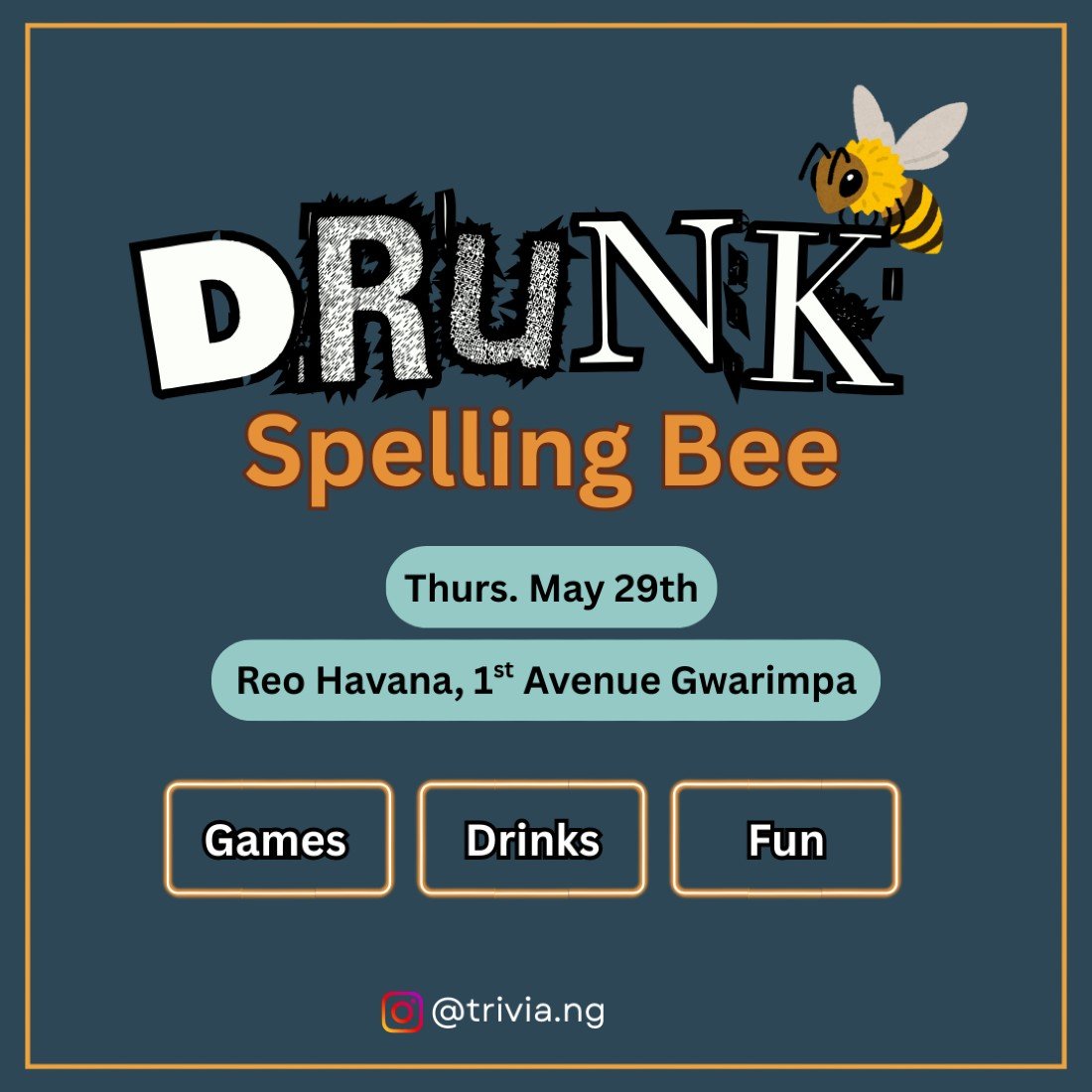 Trivia.ng presents...Drunk Spelling Bee, Reo Havana Rooftop, 1st Avenue, beside Crumbles Bakery ...