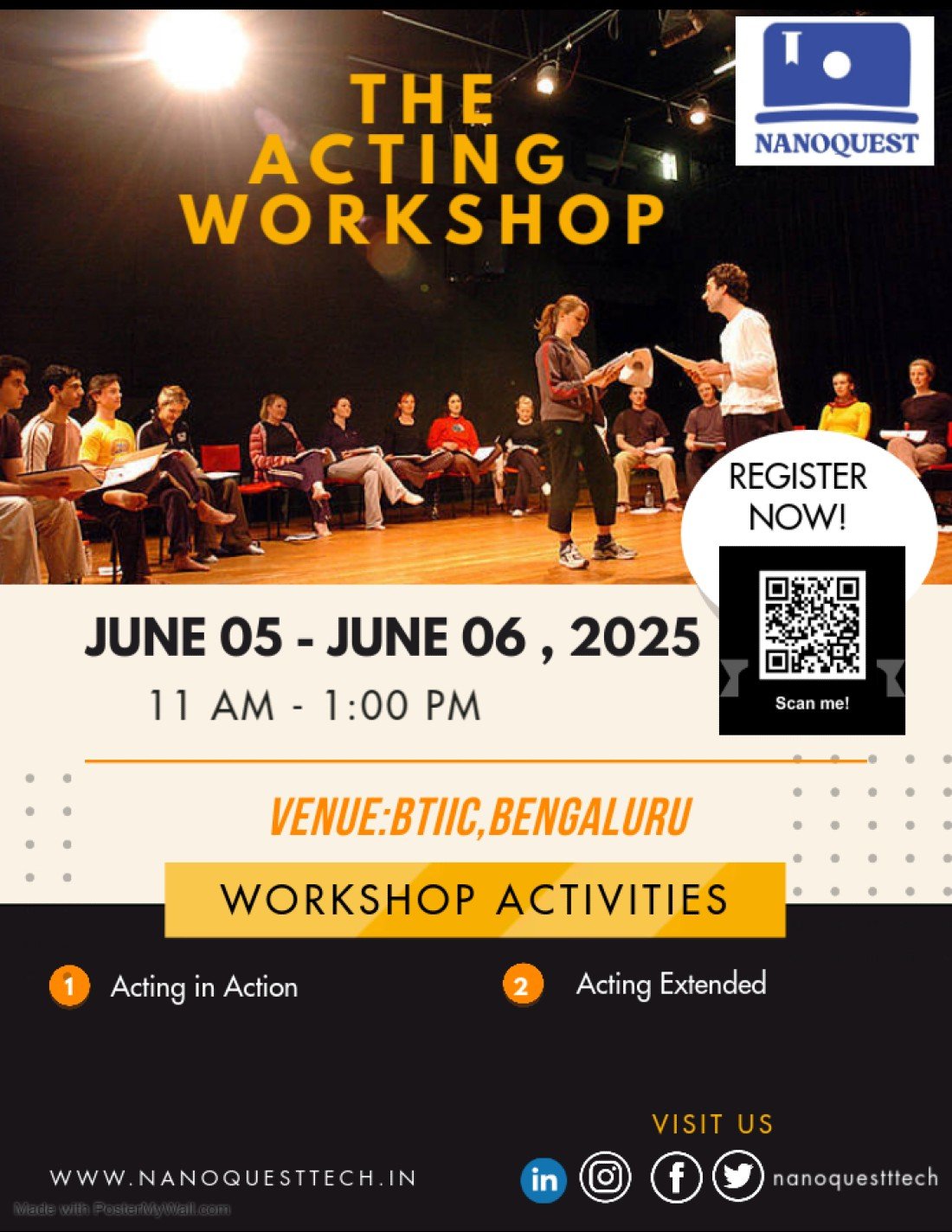 THE ACTING WORKSHOP Tickets, BTIIC, Bangalore, 5 June to 6 June | AllEvents