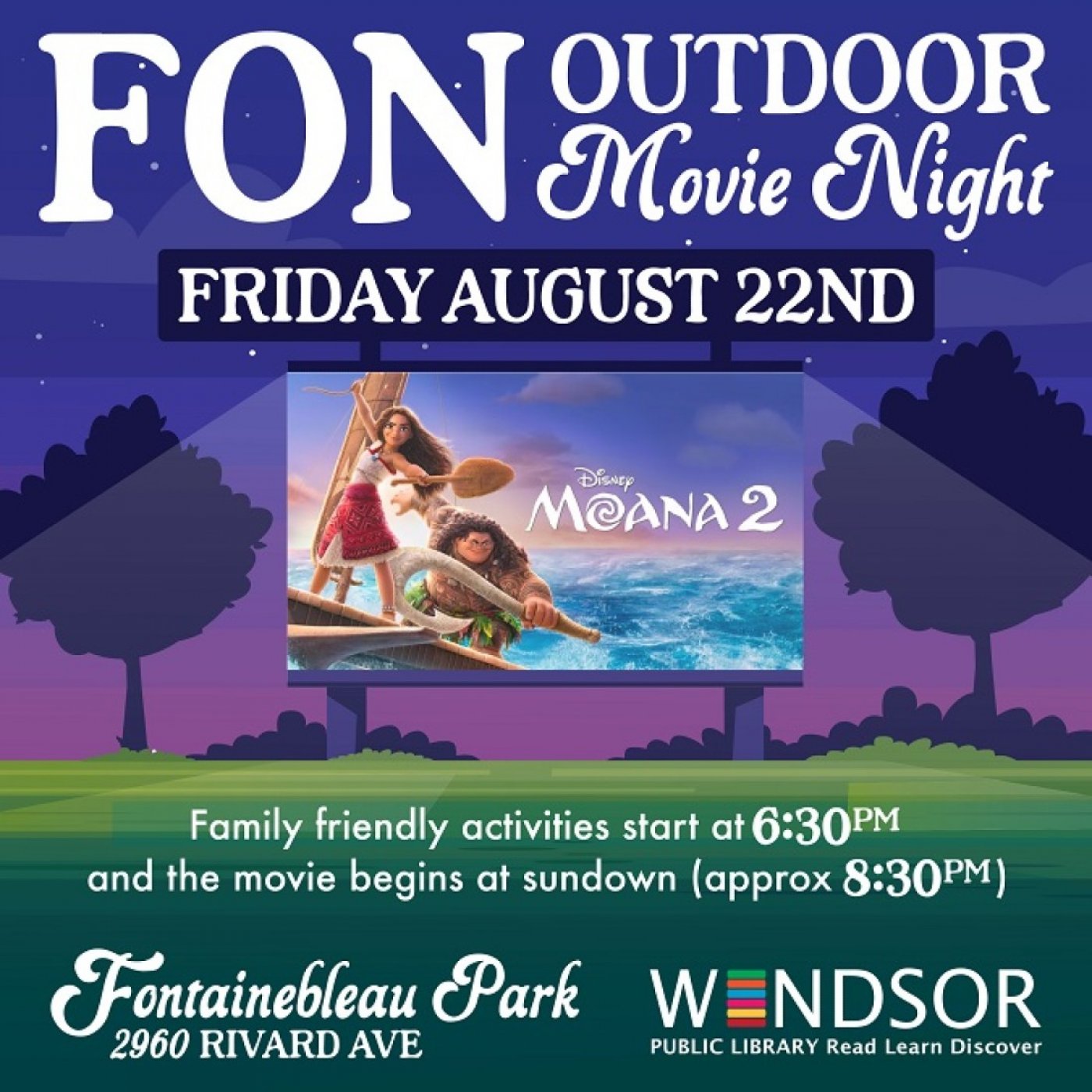 Outdoor Movie Night - Moana 2, Fontainebleau Park, Windsor, 22 August ...