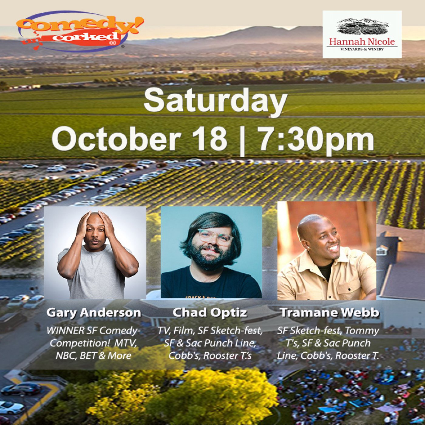 Comedy Uncorked @Hannah Nicole Vineyards with Gary Anderson, Chad Optiz ...