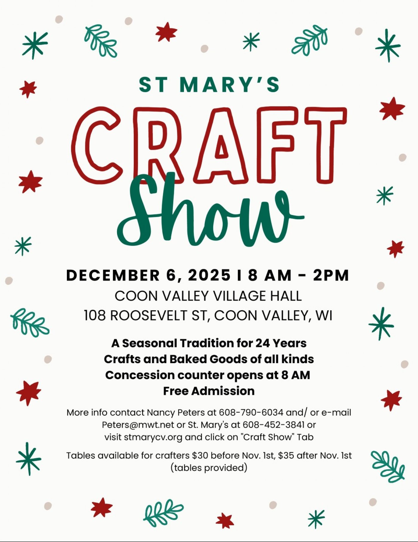 St. Marys Annual Craft Show, Coon Valley Village Hall, 6 December 2025 ...