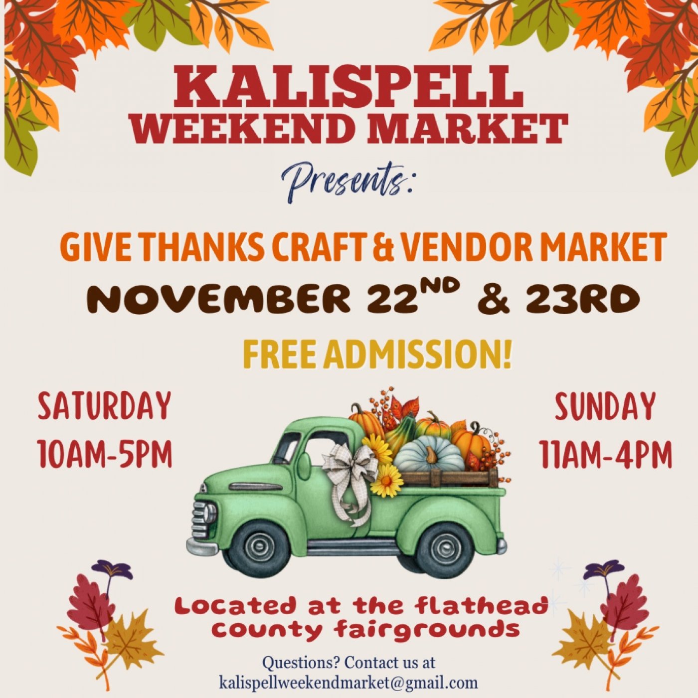 Kalispell Weekend Market Give Thanks Craft & Vendor Show, Flathead ...