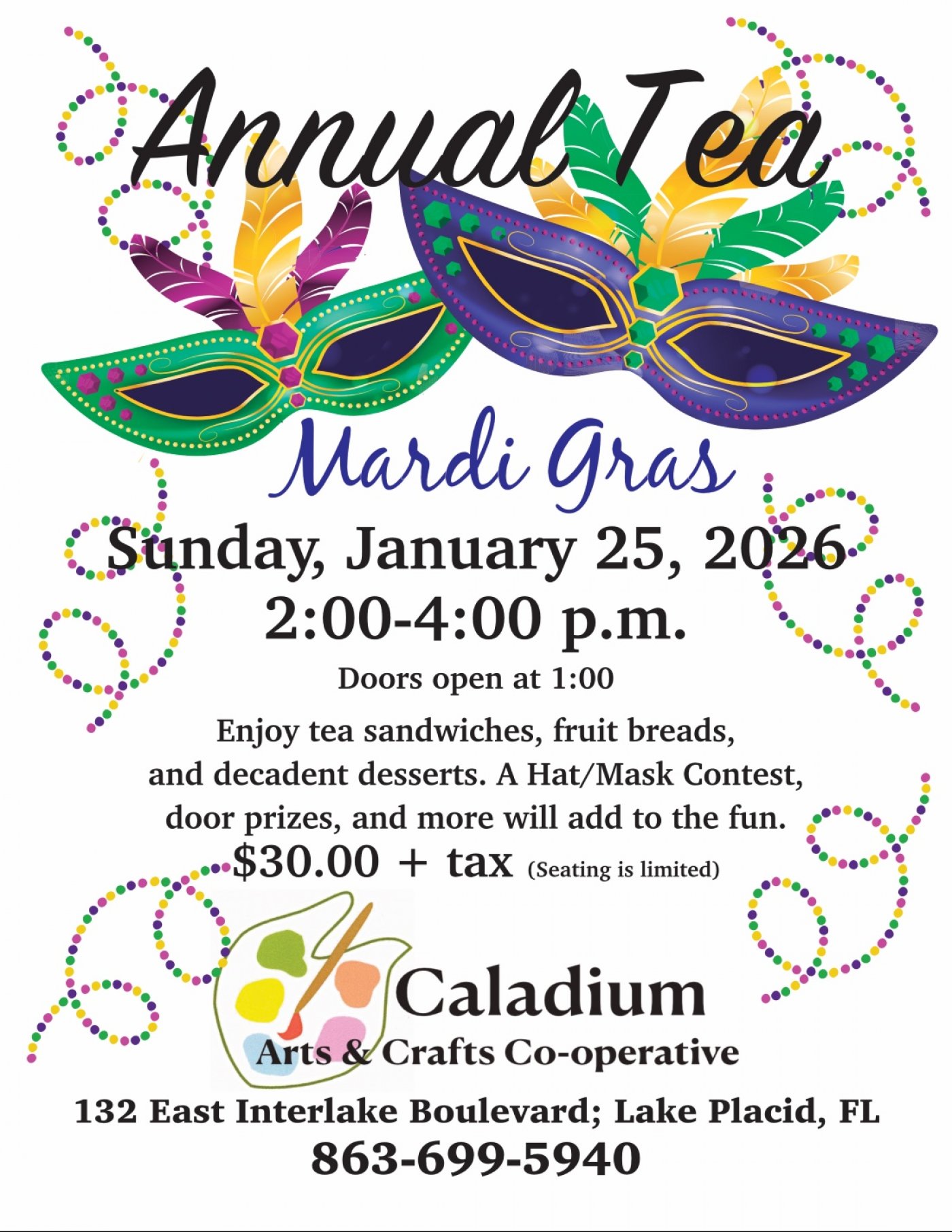 Annual Tea—Mardi Gras, Caladium Arts & Crafts Co-Op, Lake Placid, 25 ...