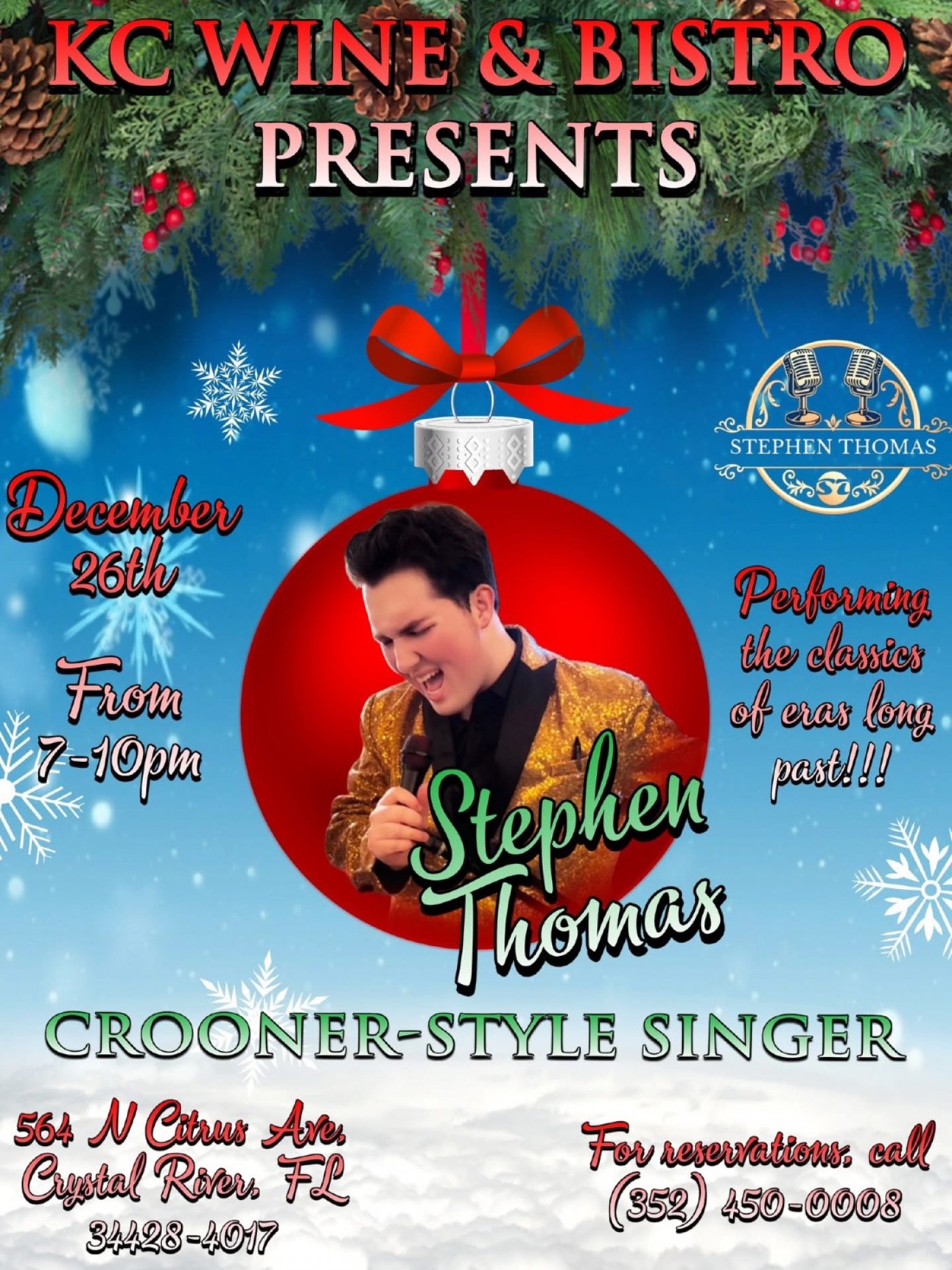 Stephen Thomas Crooner SInger at KCs WIne and Bistro, KC's Wine ...