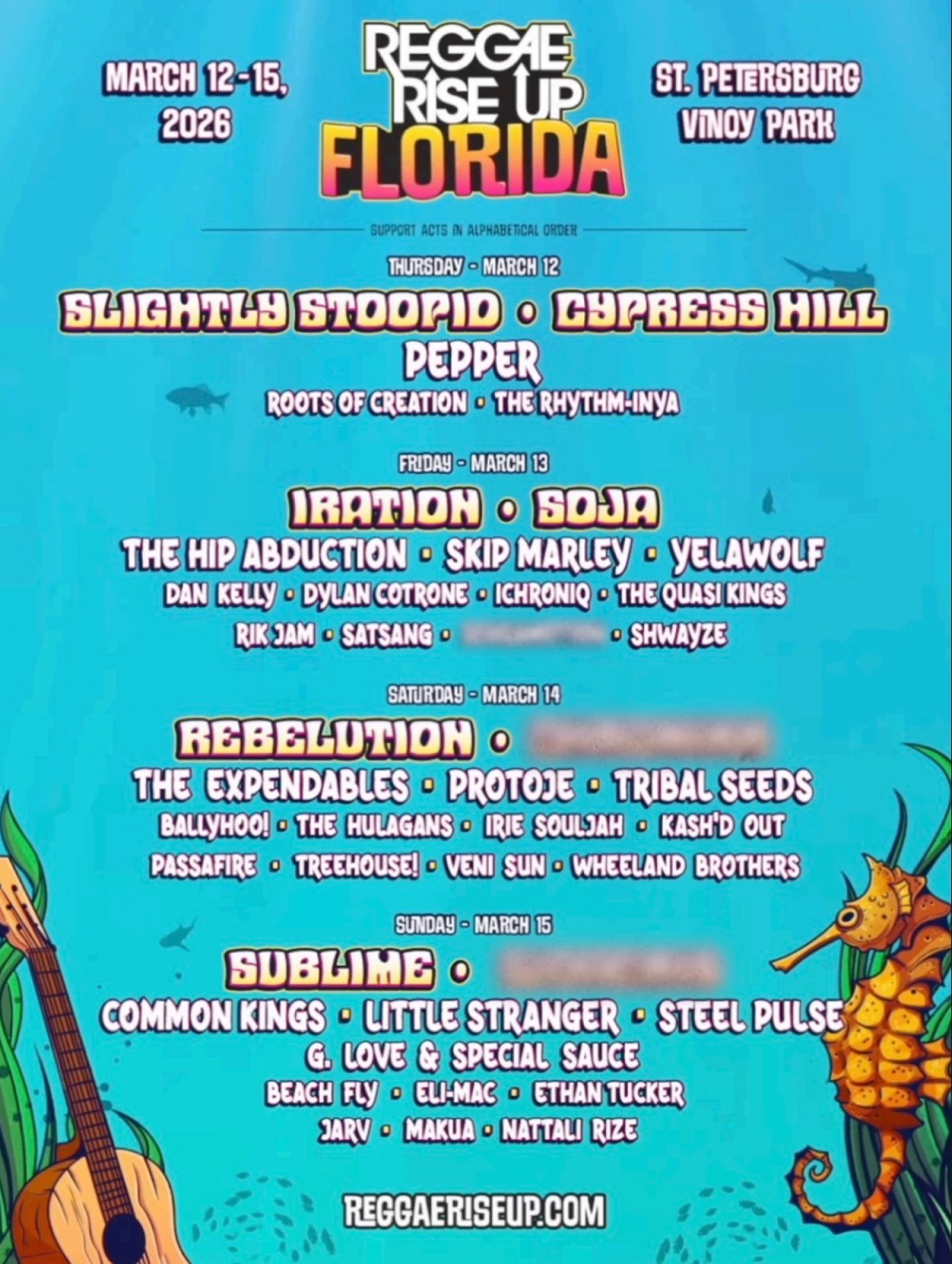 Reggae Rise Up Florida 2026, Vinoy Park, St. Petersburg, 12 March to 15 ...