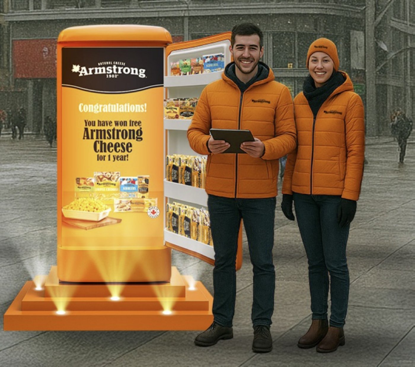 THIS BRIGHT ORANGE FRIDGE IS GIVING AWAY CHEESE FOR AN ENTIRE YEAR ...