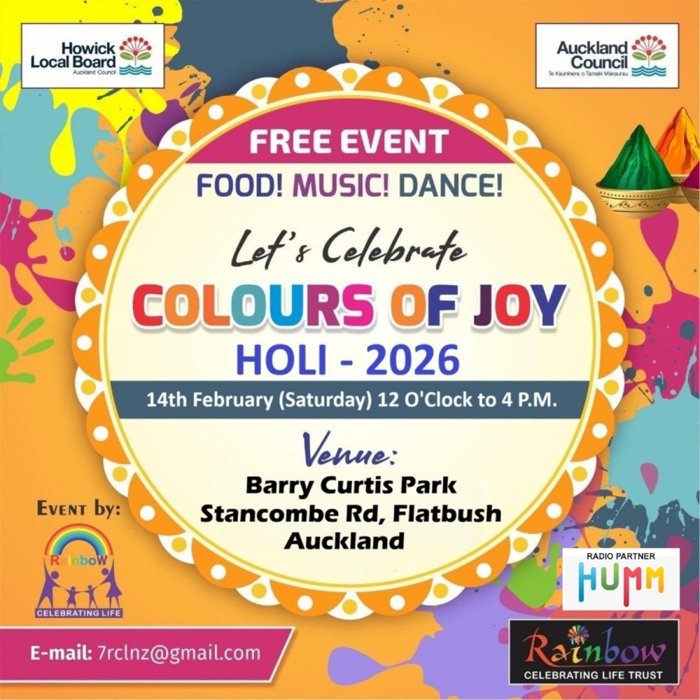 COLOURS OF JOY: HOLI Tickets, Barry Curtis Park, Auckland, 14 February ...